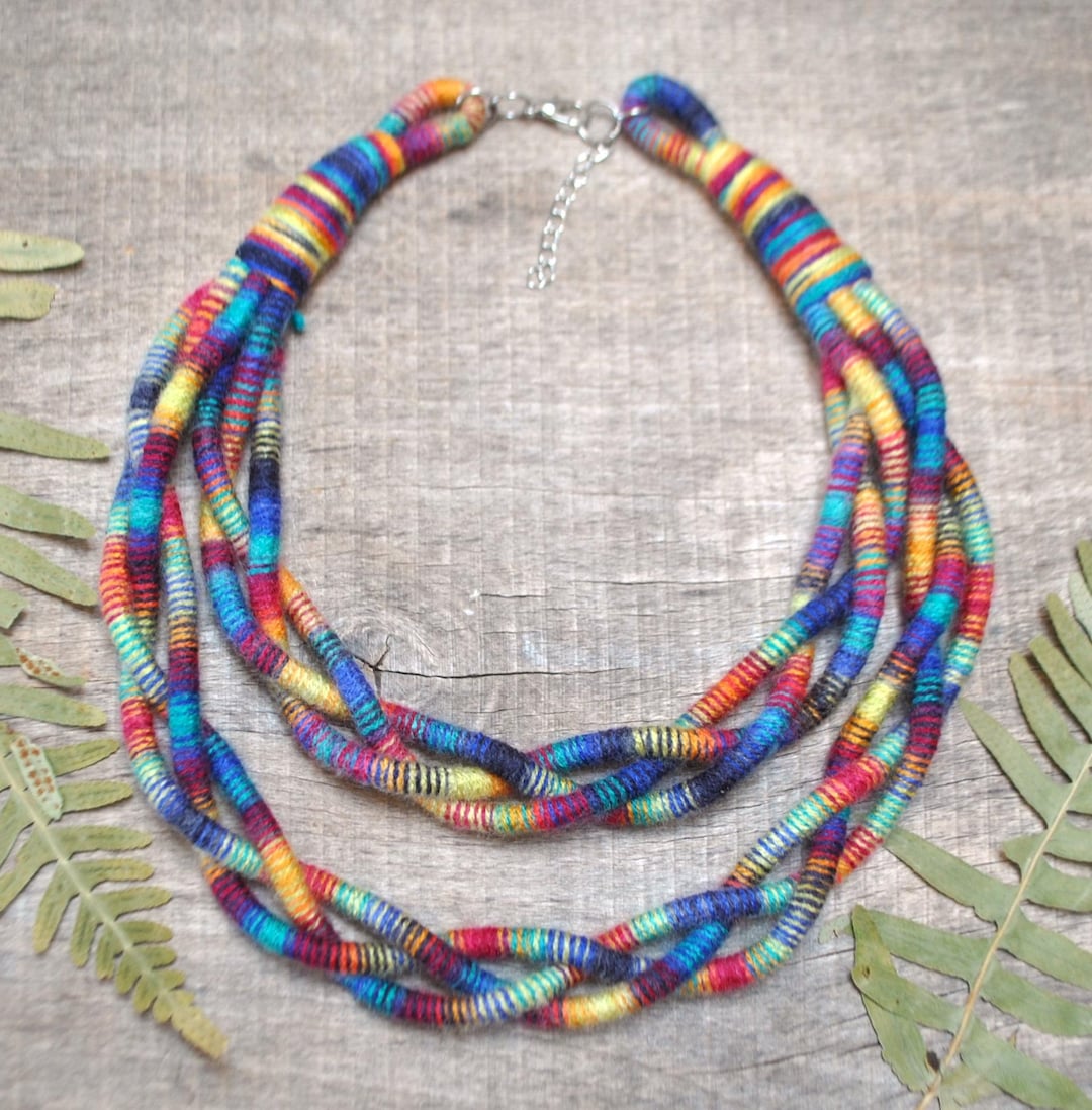 Hand Woven Colorful Rope Necklace, Multicolour Statement Braided ...