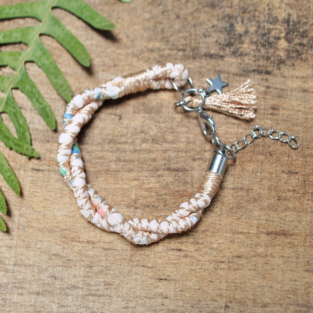 Spring Pastel Blush Textile Bracelet, Upcycled Silk Braided Fabric ...