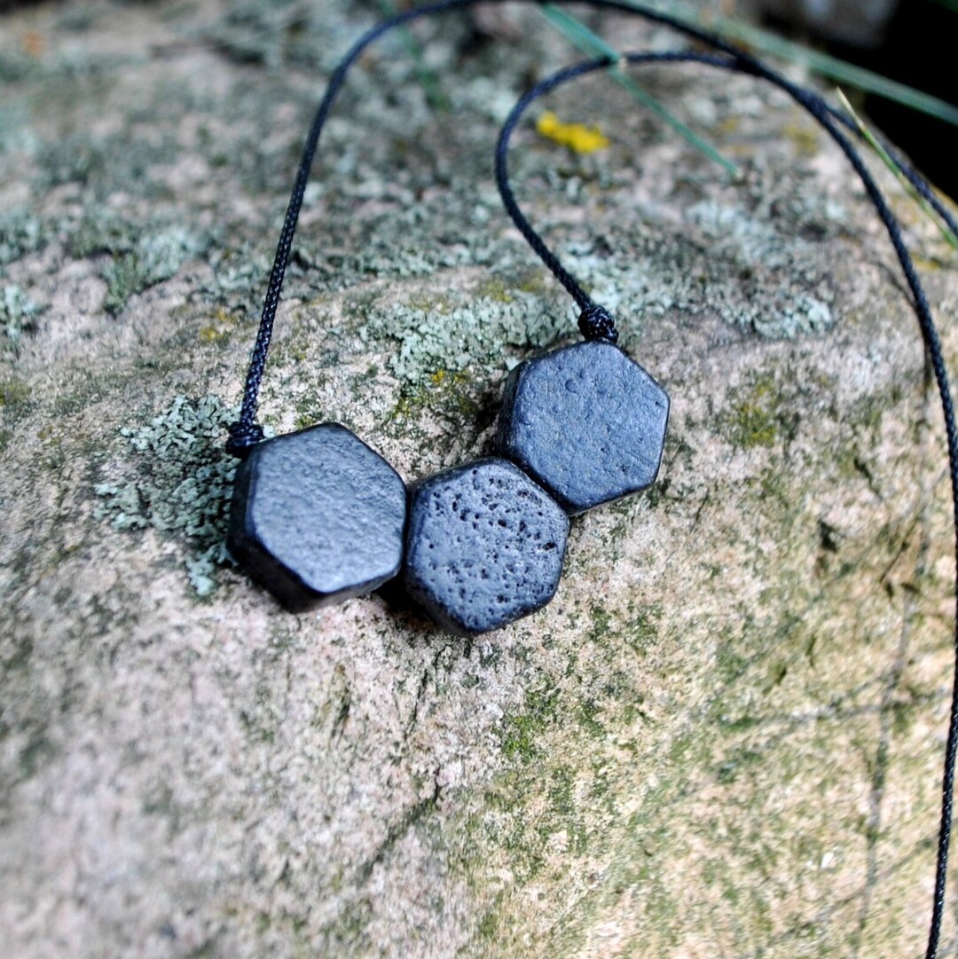 Grounding Hexagon Lava Bead Necklace, Volcanic Lava Stone Necklace Boho ...