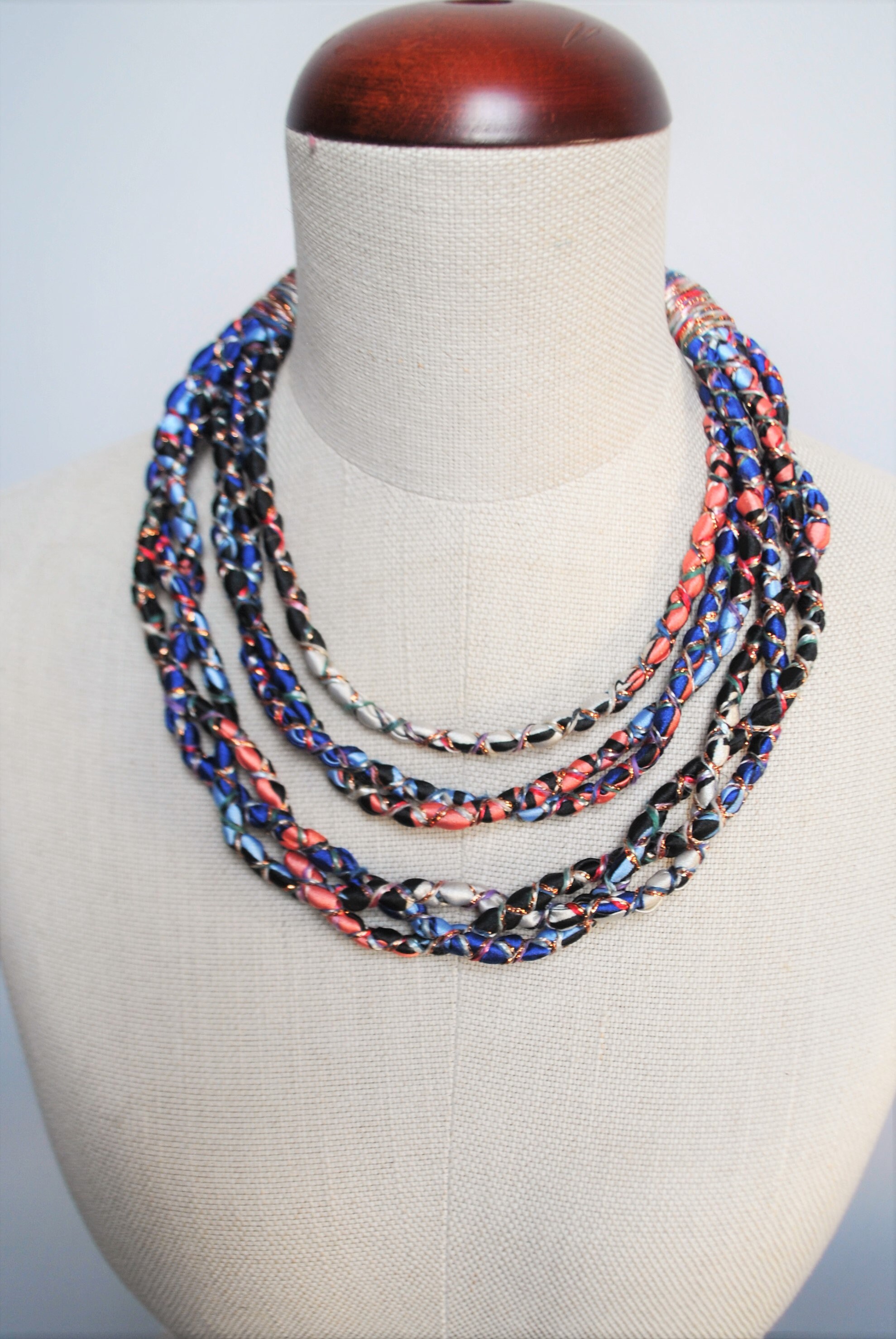 Shiny Bright Fabric Necklace Braided Colorful Rope Necklace | Etsy