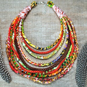 Colorful Ethnic African Necklace for Women, Statement Fabric Necklace ...