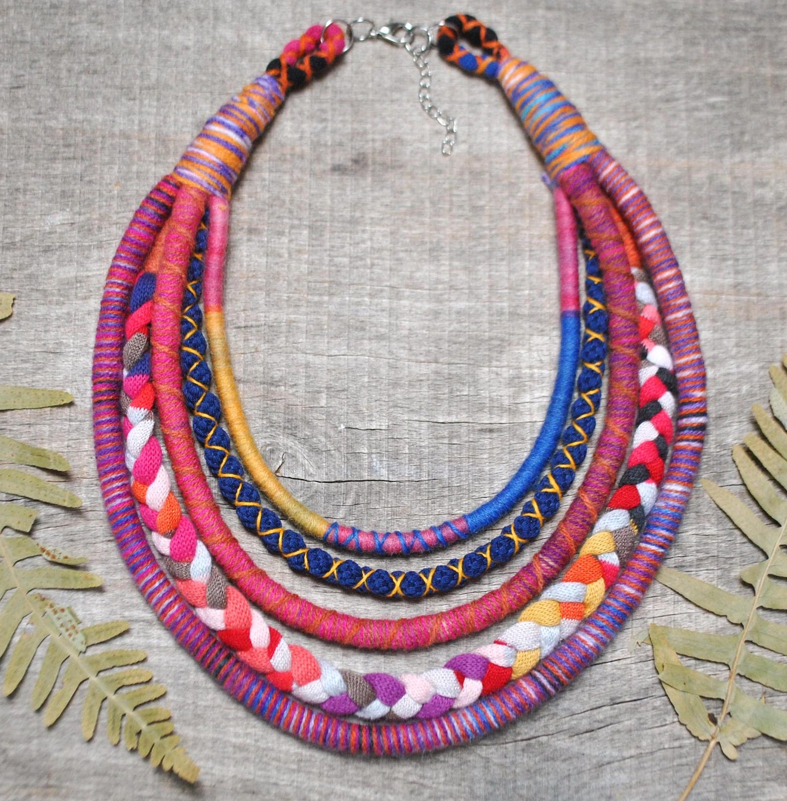 Multicolour Fabric Necklace, Colorful Statement Bib Necklace, Braided ...