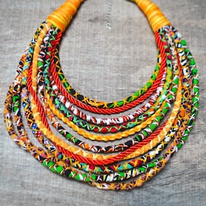 Colorful Ethnic African Necklace for Women, Statement Fabric Necklace ...