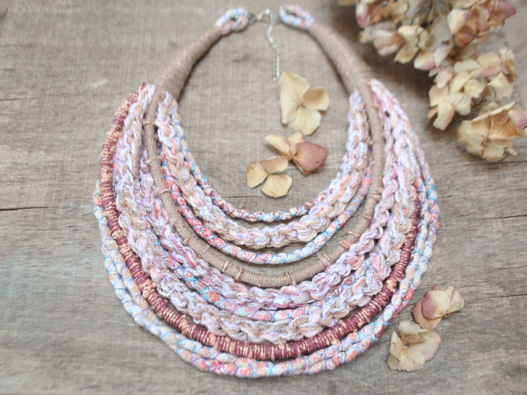 Layered Fabric Bohemian Necklace for Women Woven Multi Rope - Etsy