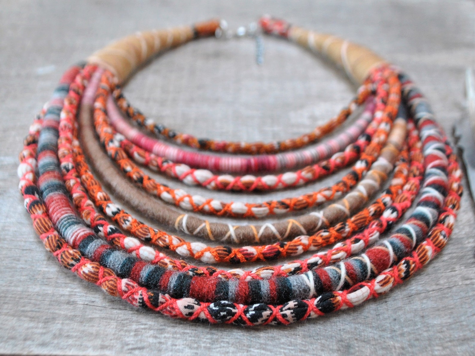 Statement African Fabric Necklace for Women Red Big Ethnic - Etsy
