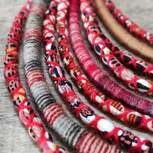 Statement African Fabric Necklace for Women, Red Big Ethnic Necklace, Wrapped Ankara Cord ...