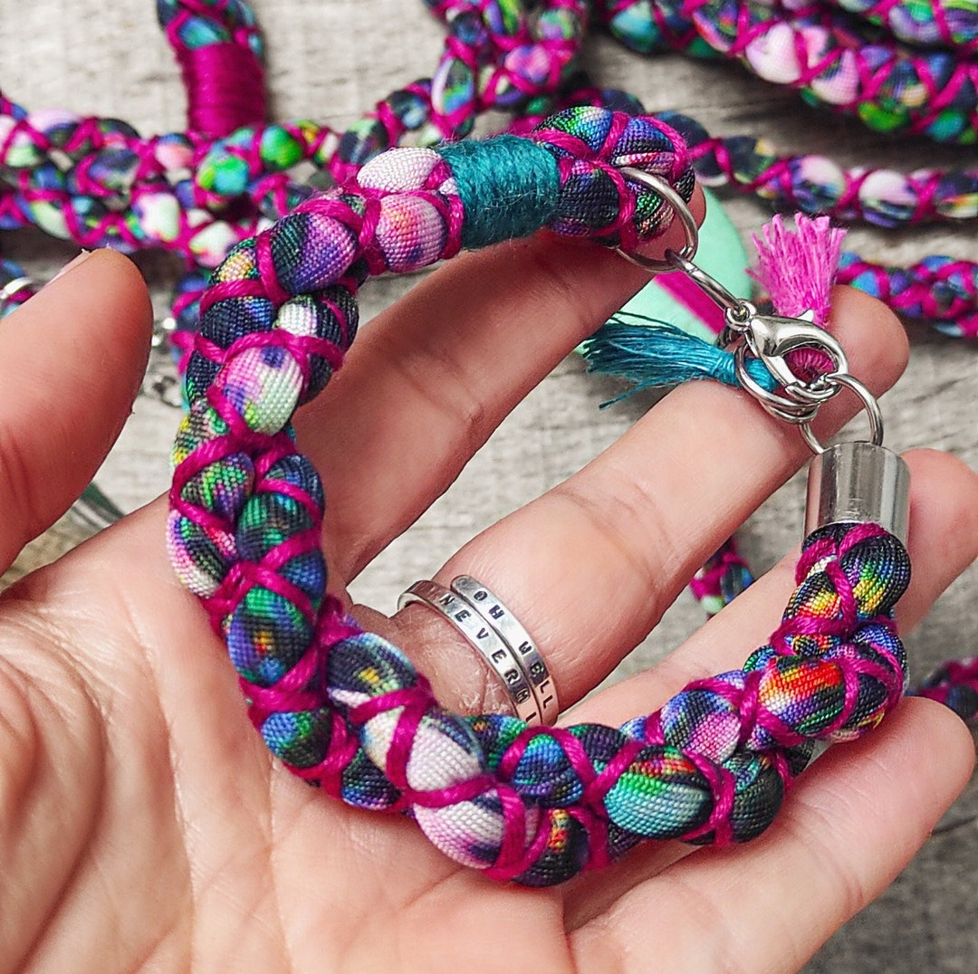 Neon Printed Textile Bracelet, Bright Multicolor Fabric Bracelet, Boho ...