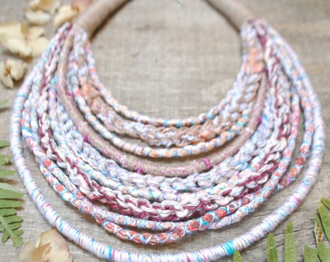 Layered Fabric Bohemian Necklace for Women, Woven Multi Rope Necklace ...