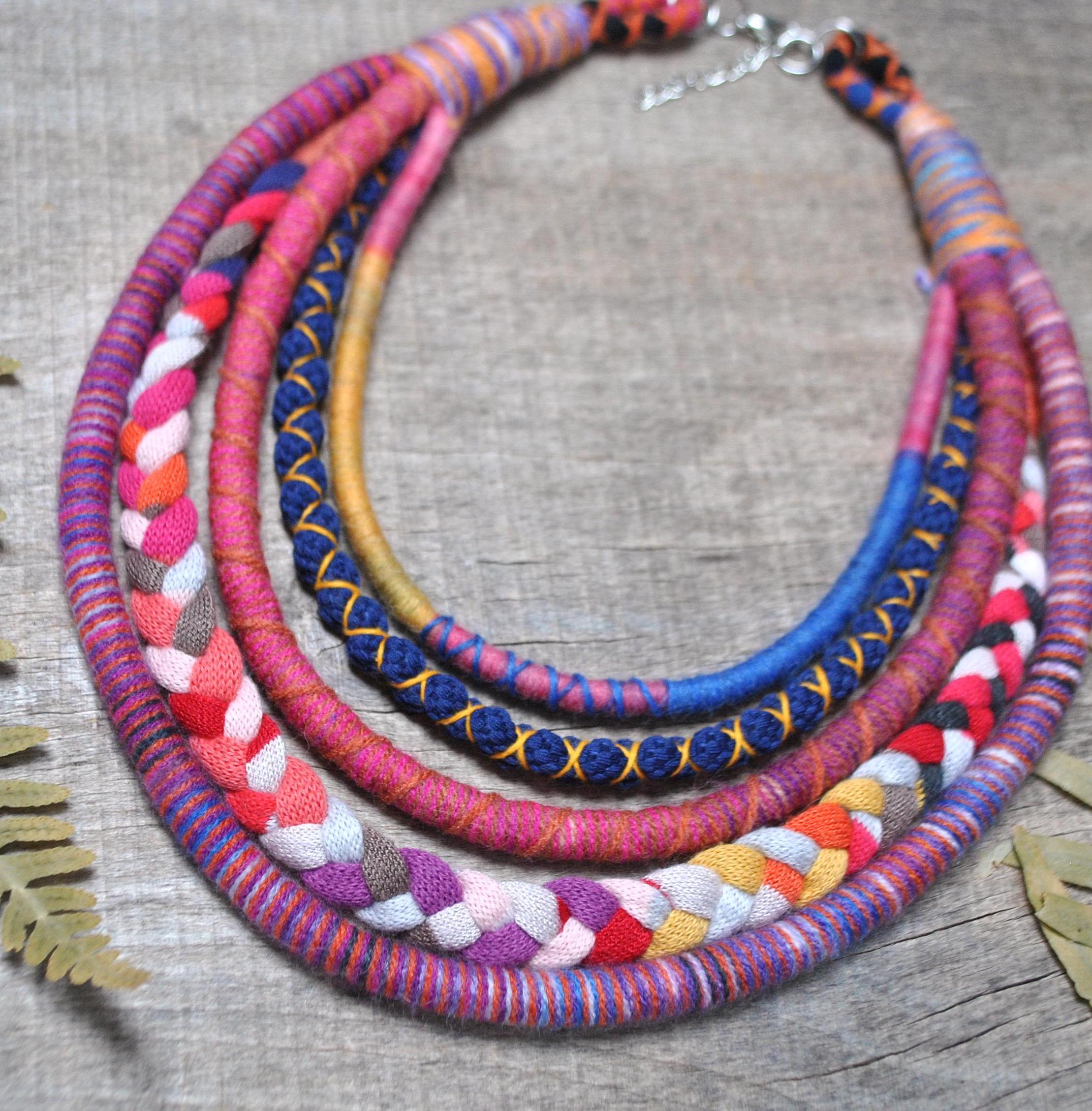 Multicolour Fabric Necklace, Colorful Statement Bib Necklace, Braided ...