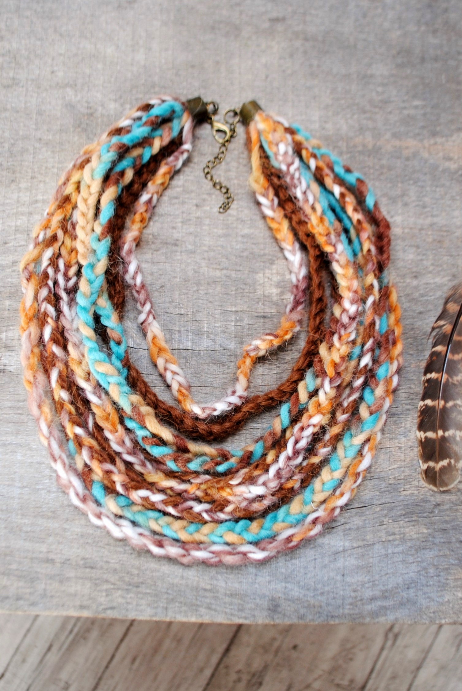 Braided soft yarn necklace statement textile necklace chunky | Etsy