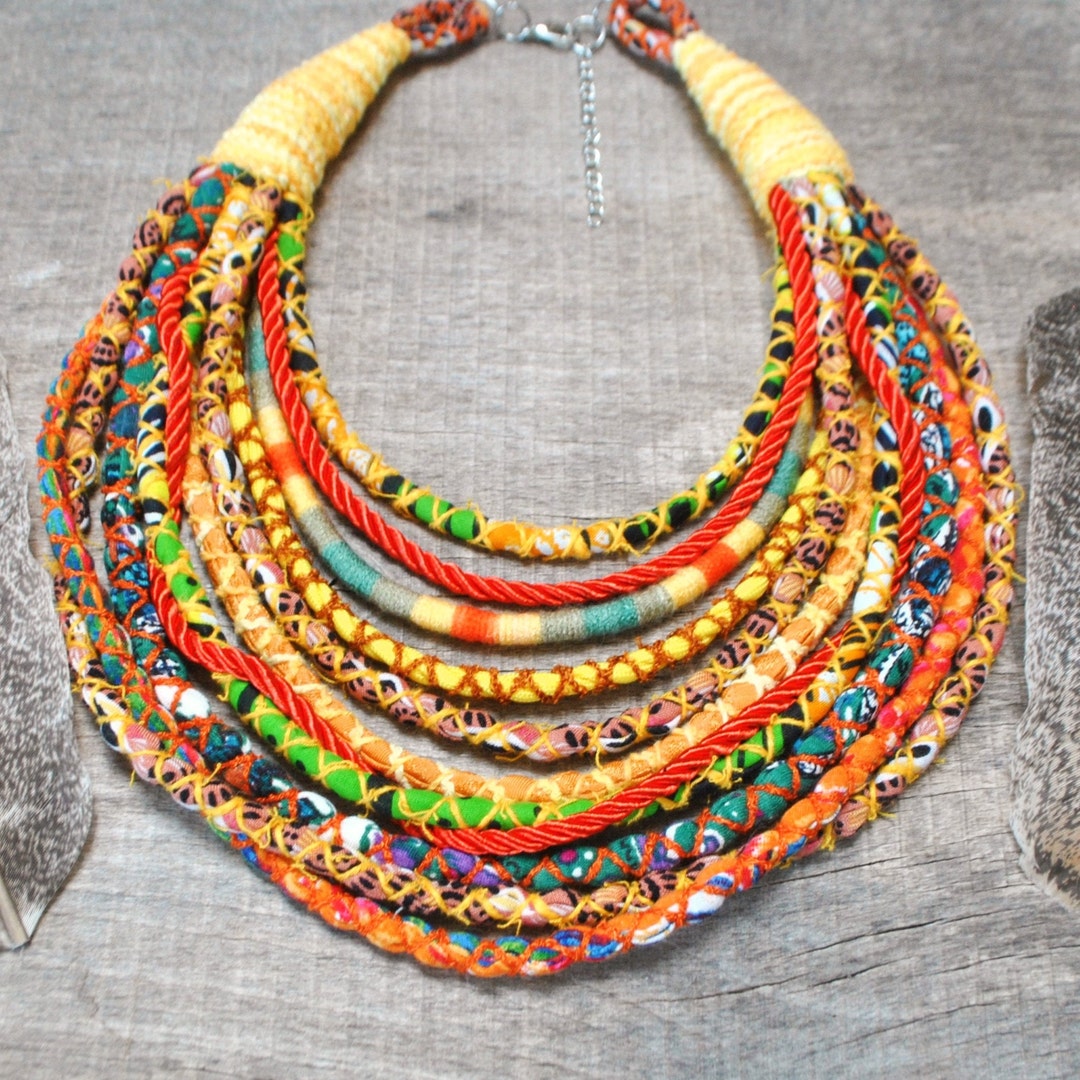Colorful Ethnic African Necklace for Women Statement Fabric - Etsy