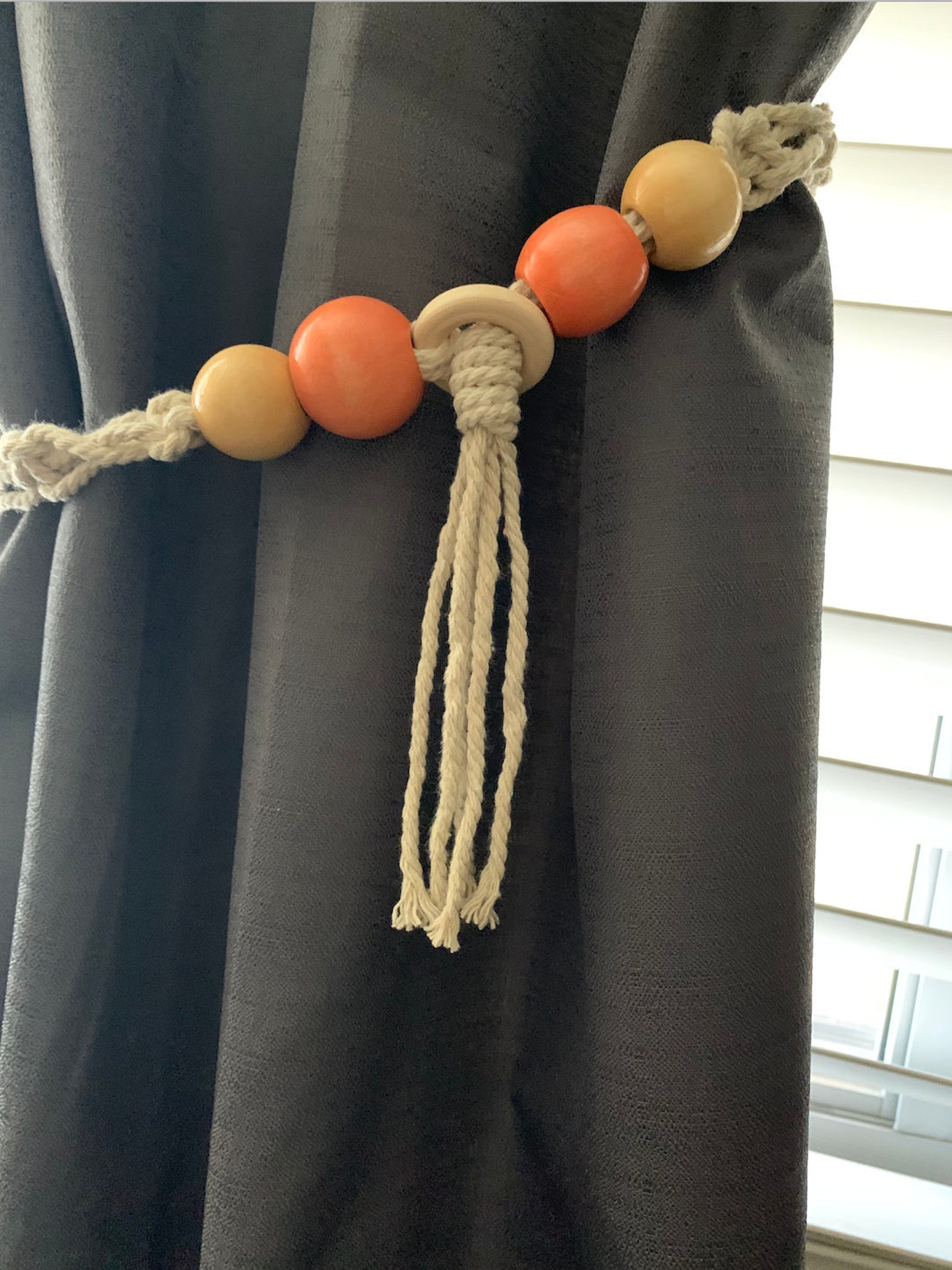 Macrame curtain ties with beads set of 2 Customizable | Etsy