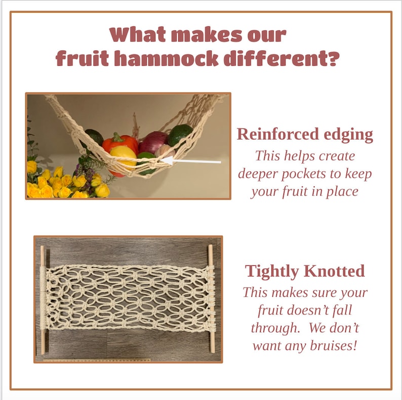 Macrame Fruit Hammock Reinforced Edging 4 Hooks Included - Etsy