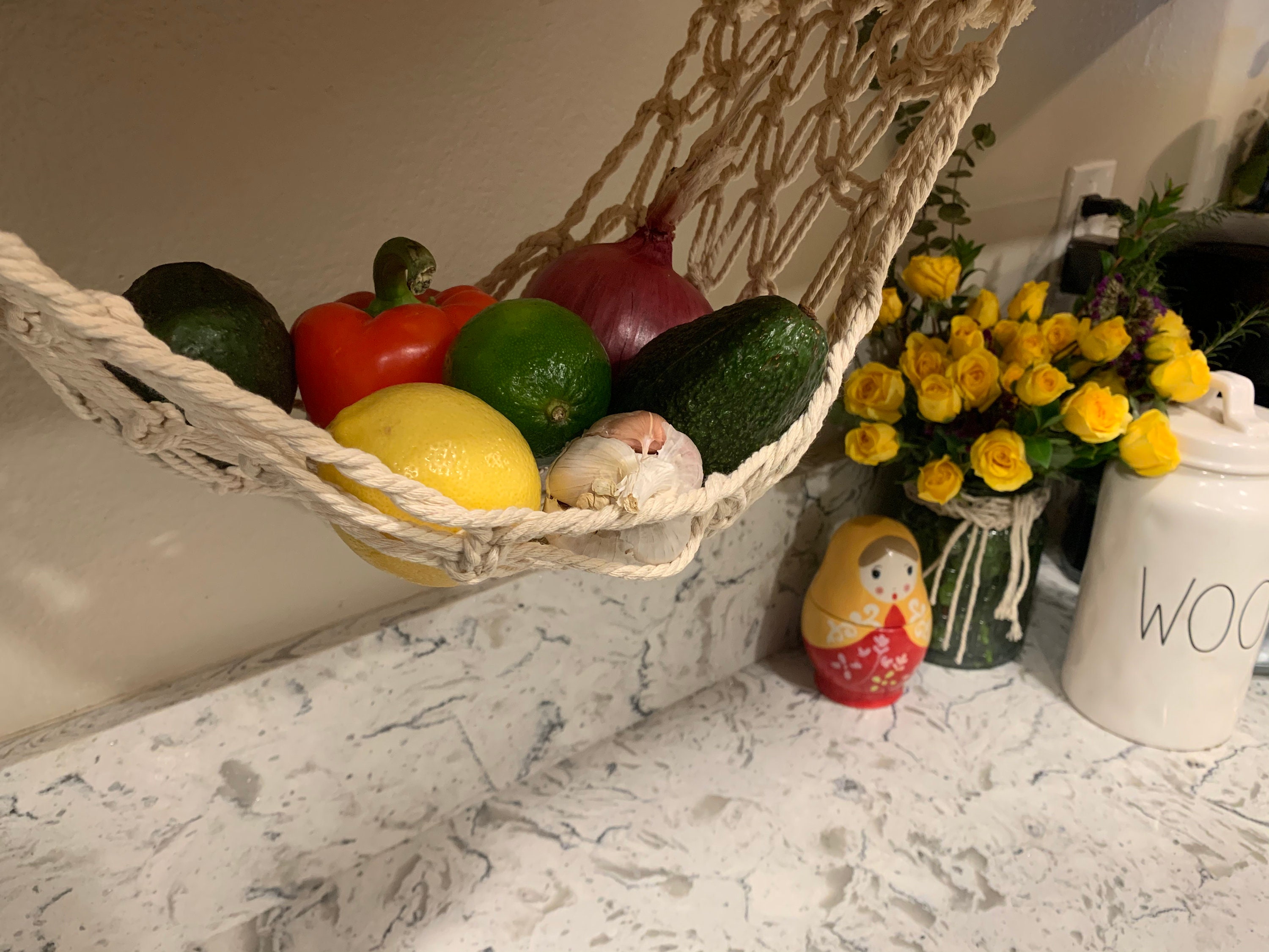 Macrame Fruit Hammock Reinforced Edging 4 Hooks Included | Etsy