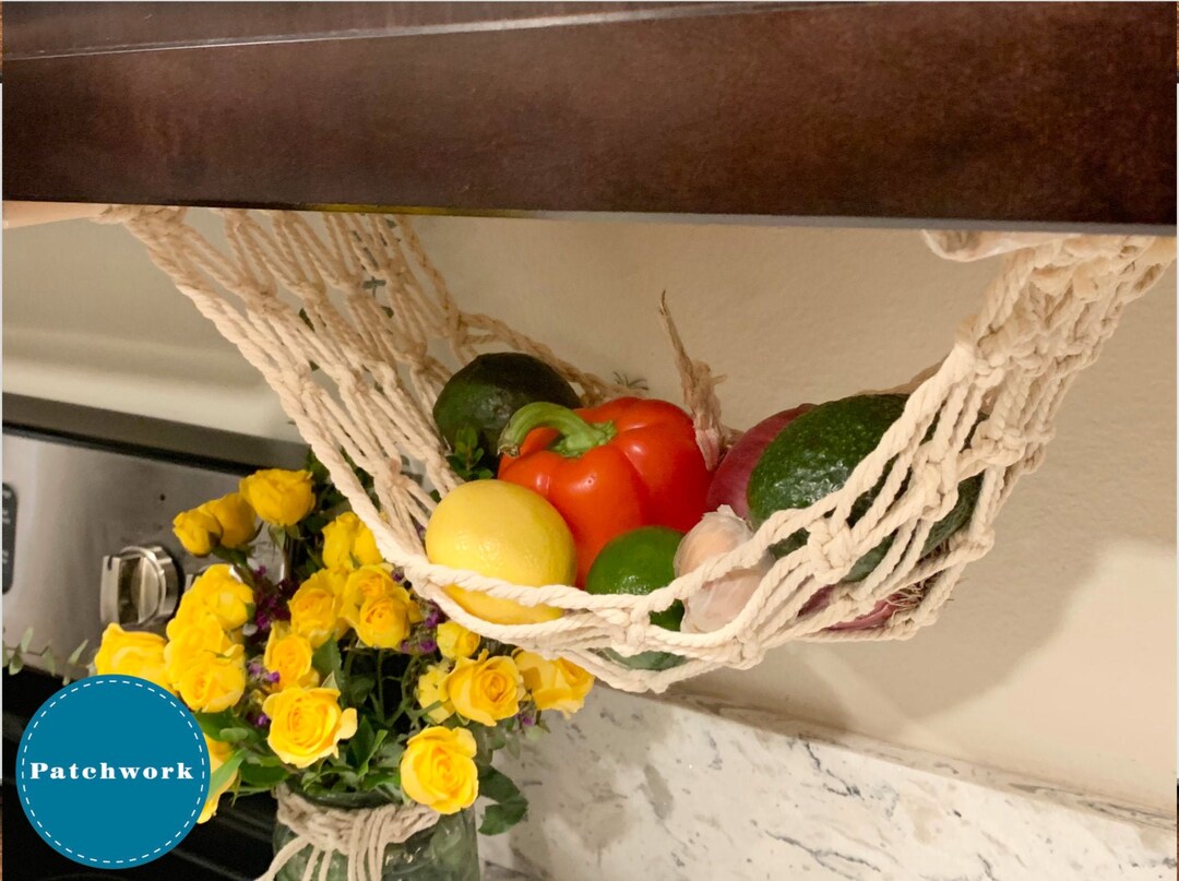 Macrame Fruit Hammock | Reinforced Edging | 4 Hooks Included | Tightly ...