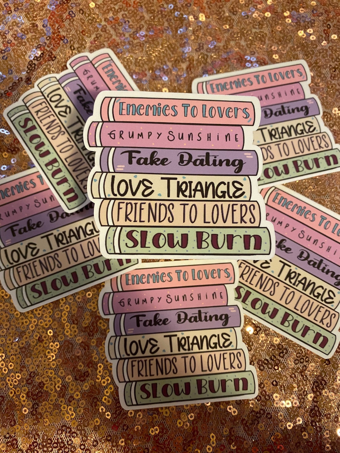 Romance Tropes Book Stack Sticker - Etsy