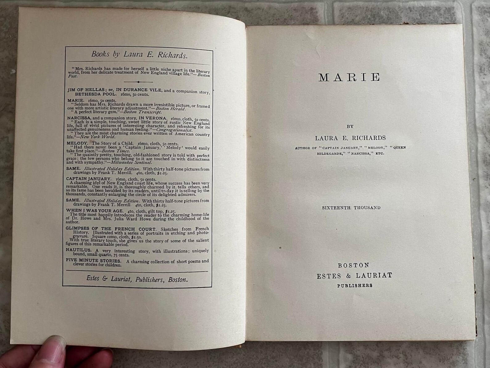 Marie by Laura E Richards 1894 - Etsy