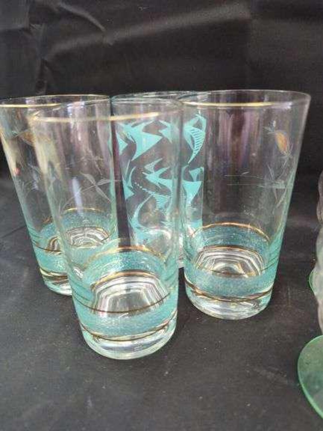 4 MCM Drinking Glasses Blue Design - Etsy