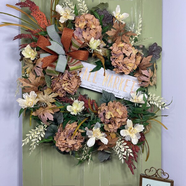 Extra Large Fall Navy Blue Hydrangea Peony Wreath Wall Hanger Multi ...