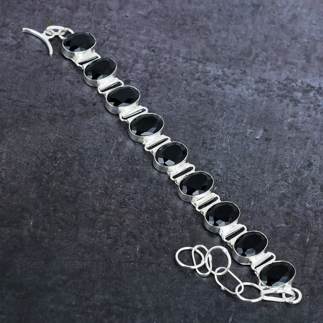 Black Spinel Bracelet, Oval Cut Black Spinel Gemstone Bracelet, Black ...