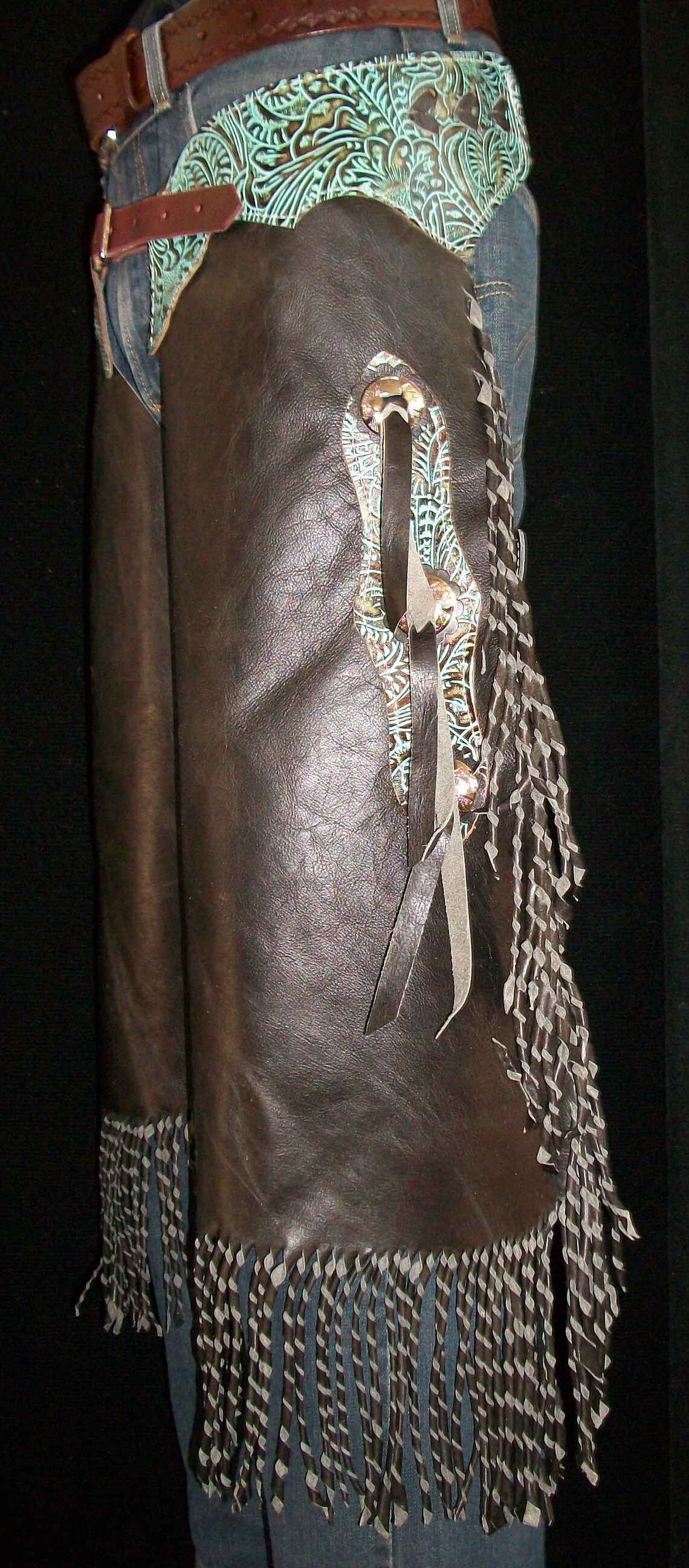 Custom Made Leather Chinks/new Chaps/distressed/ Turquoise/r - Etsy