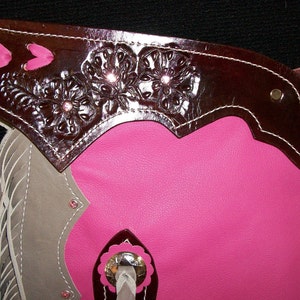 Custom Made Leather Chinks/new Chaps/ Floral Carved/ Bling/pink/r Bar K ...