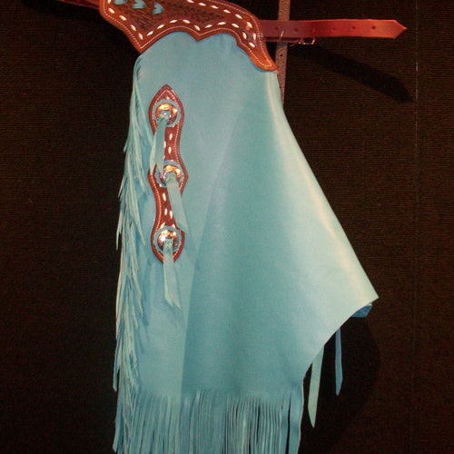 Custom Made Leather Chinks/new Chaps/distressed/ Turquoise/r - Etsy