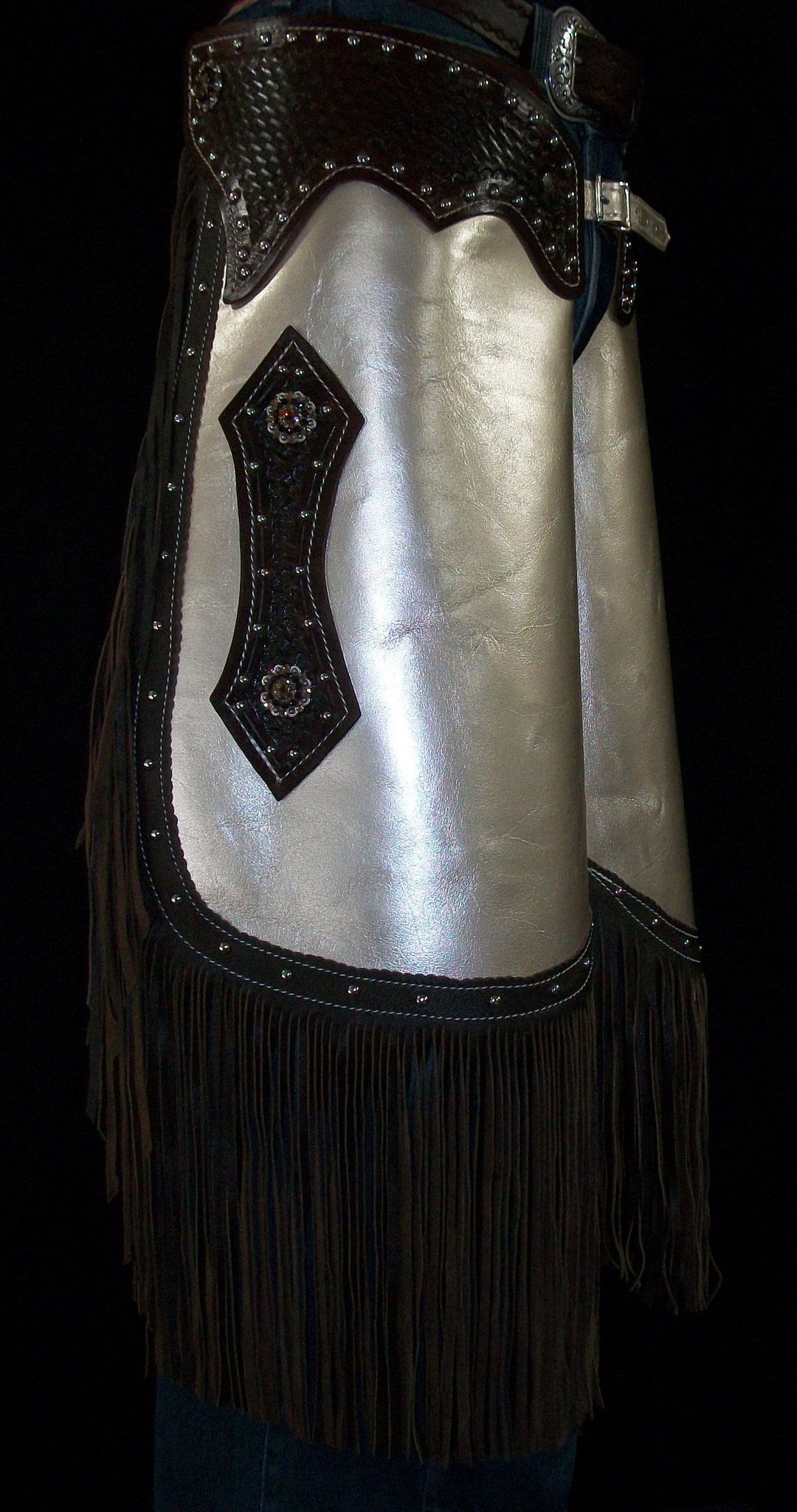 Custom Made Leather Show Chinks/metallic Pearl/r Bar K - Etsy