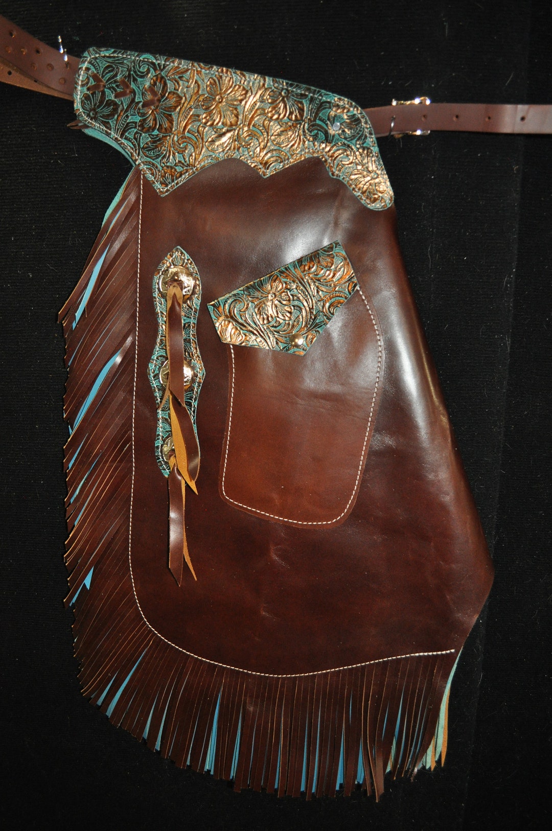 Custom Made Leather Chinks/new Chaps/distressed/ Turquoise/r Bar K - Etsy