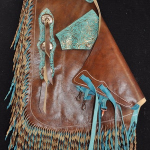Custom Made Leather Chinks/new Chaps/distressed/ Turquoise/r Bar K - Etsy