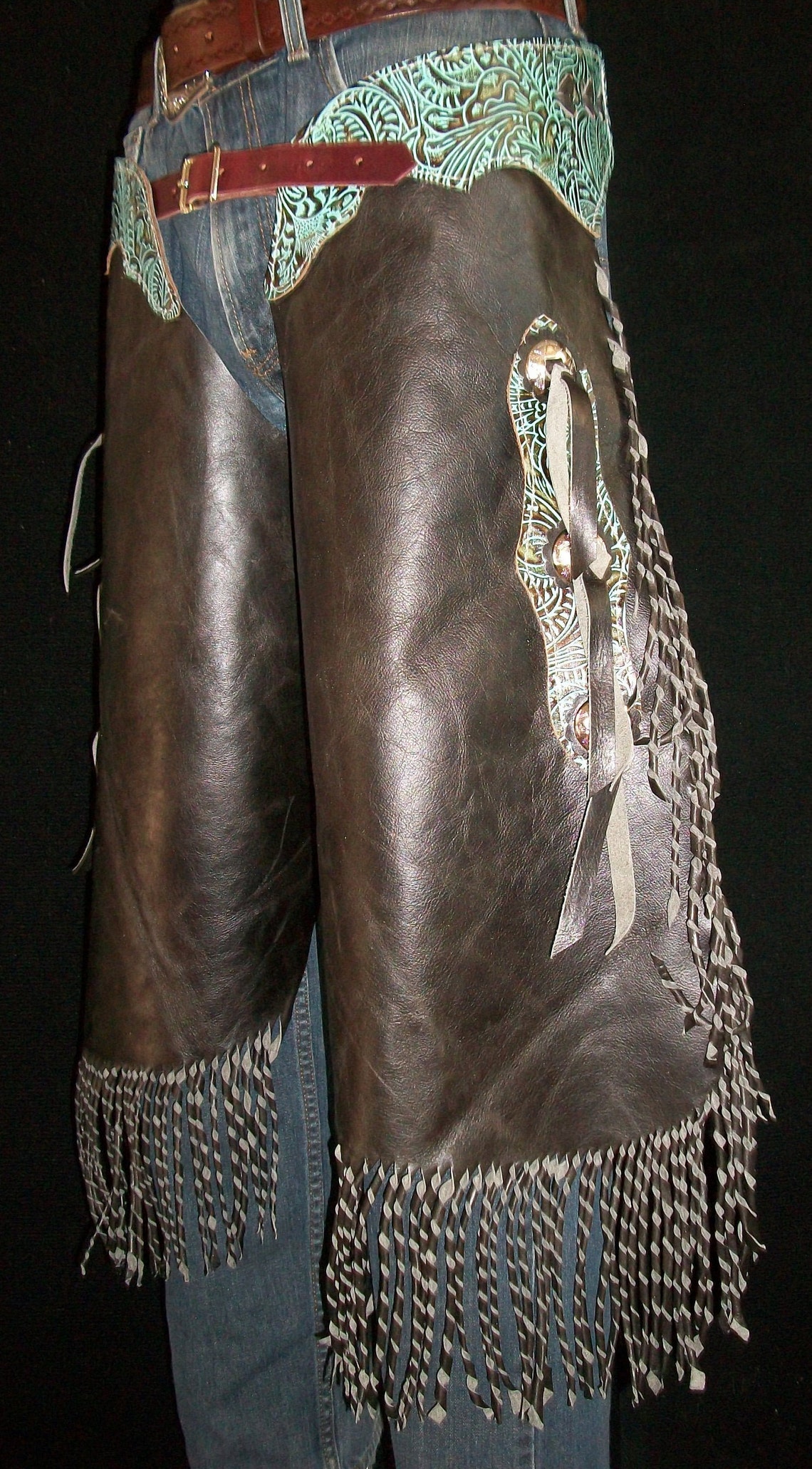 Custom Made Leather Chinks/new Chaps/distressed/ Turquoise/r - Etsy