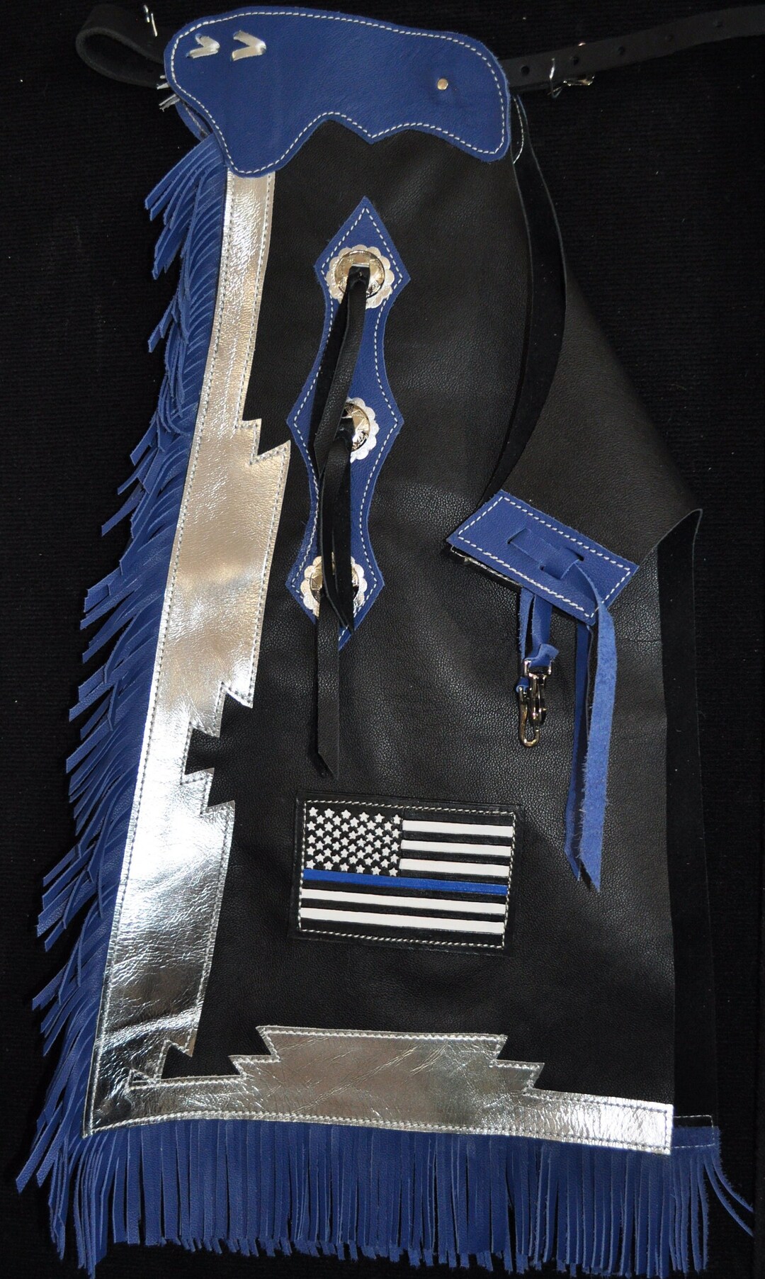 Custom Made Thin Blue Line Chaps/ New/ Custom Leather/ Rodeo Chaps/r ...