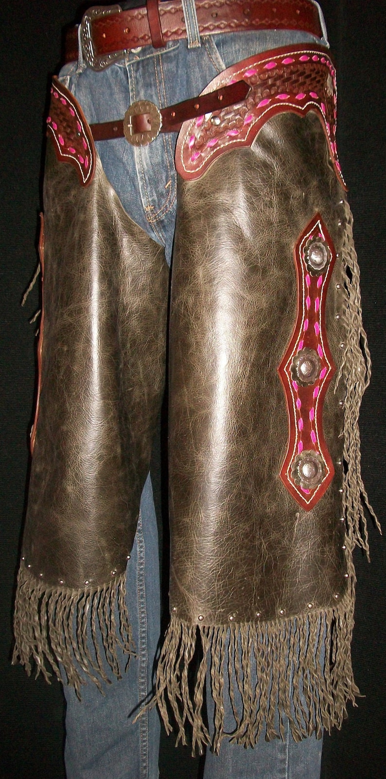 Custom Made Leather Chinks/new Chaps/distressed/ Buck - Etsy