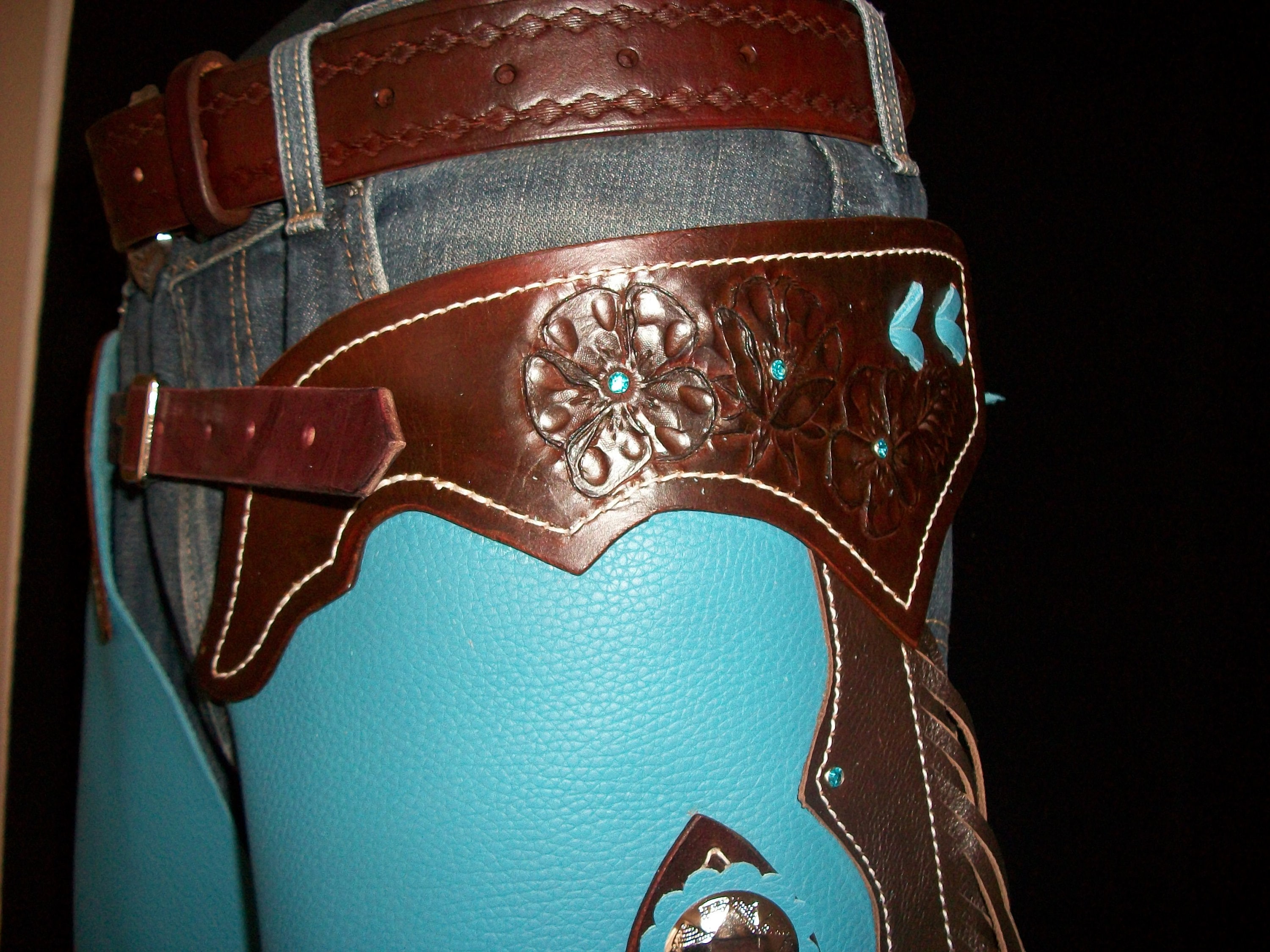 Custom Made Leather Chinks/new Chaps/ Floral Carved/ Bling/turquoise/r ...