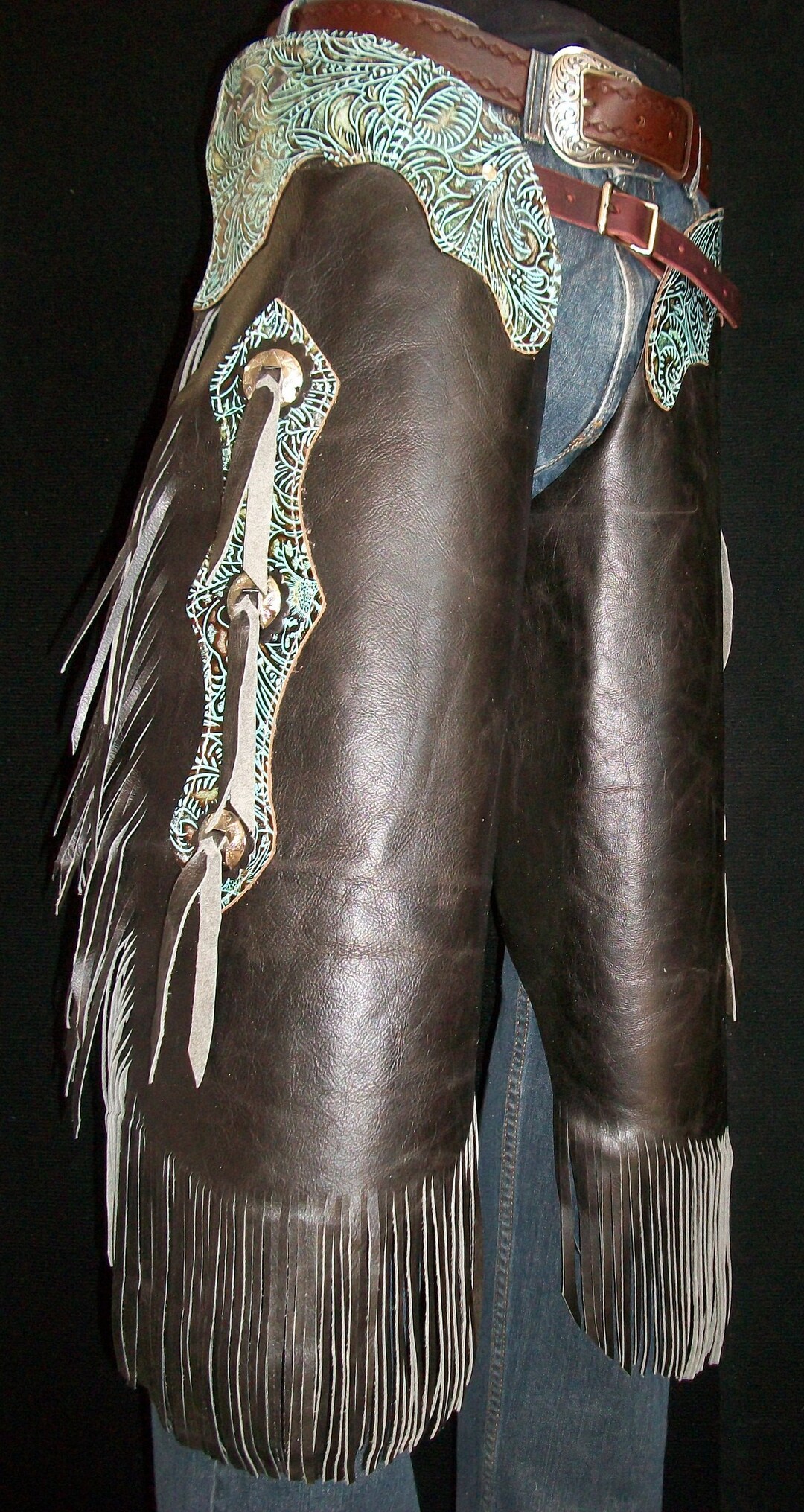 Custom Made Leather Chinks/new Chaps/distressed/ Turquoise/r Bar K - Etsy