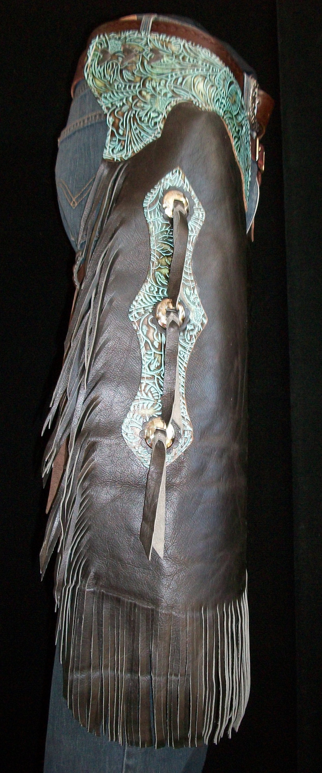 Custom Made Leather Chinks/new Chaps/distressed/ Turquoise/r - Etsy