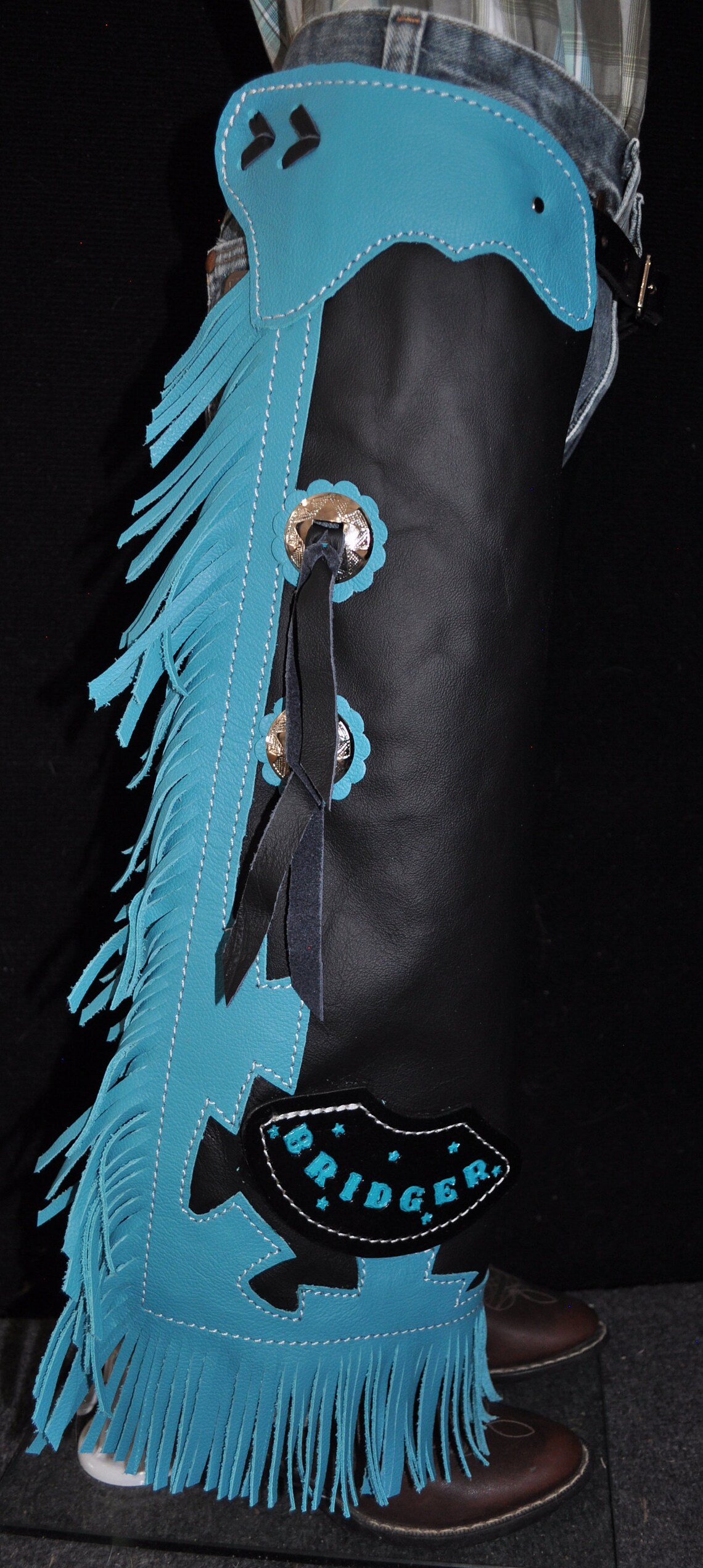 Custom Made Kid's Bronc/bull Riding Chaps/ New/ Custom Leather/ Rodeo ...