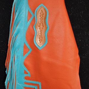 Custom Made Kid's Bronc/bull Riding Chaps/ New/ Custom Leather/orange ...