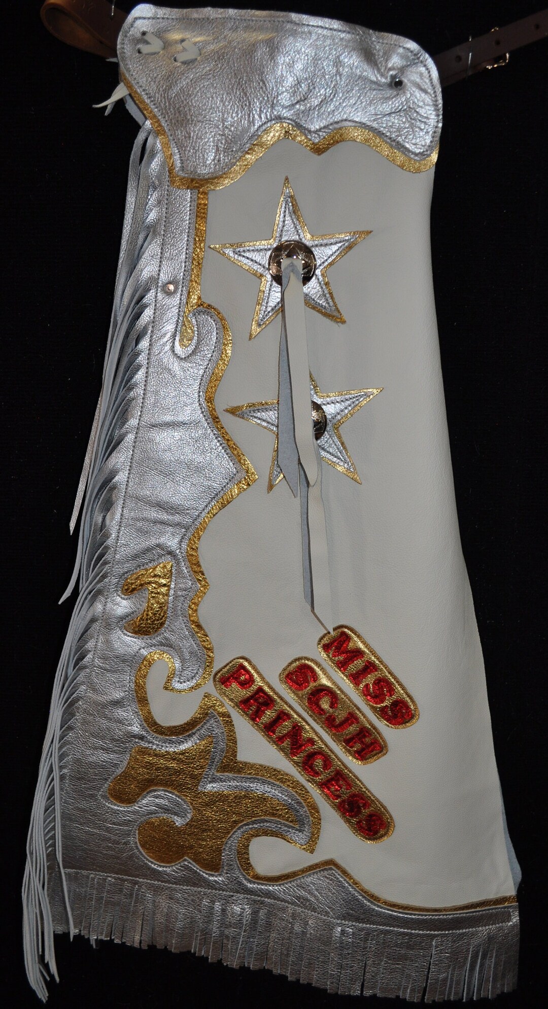 Custom Made Rodeo Royalty Chaps/ New/ Custom Leather/ Red and Gold ...