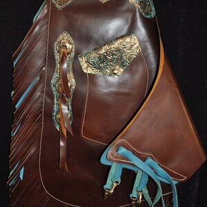 Custom Made Leather Chinks/new Chaps/distressed/ Turquoise/r Bar K - Etsy