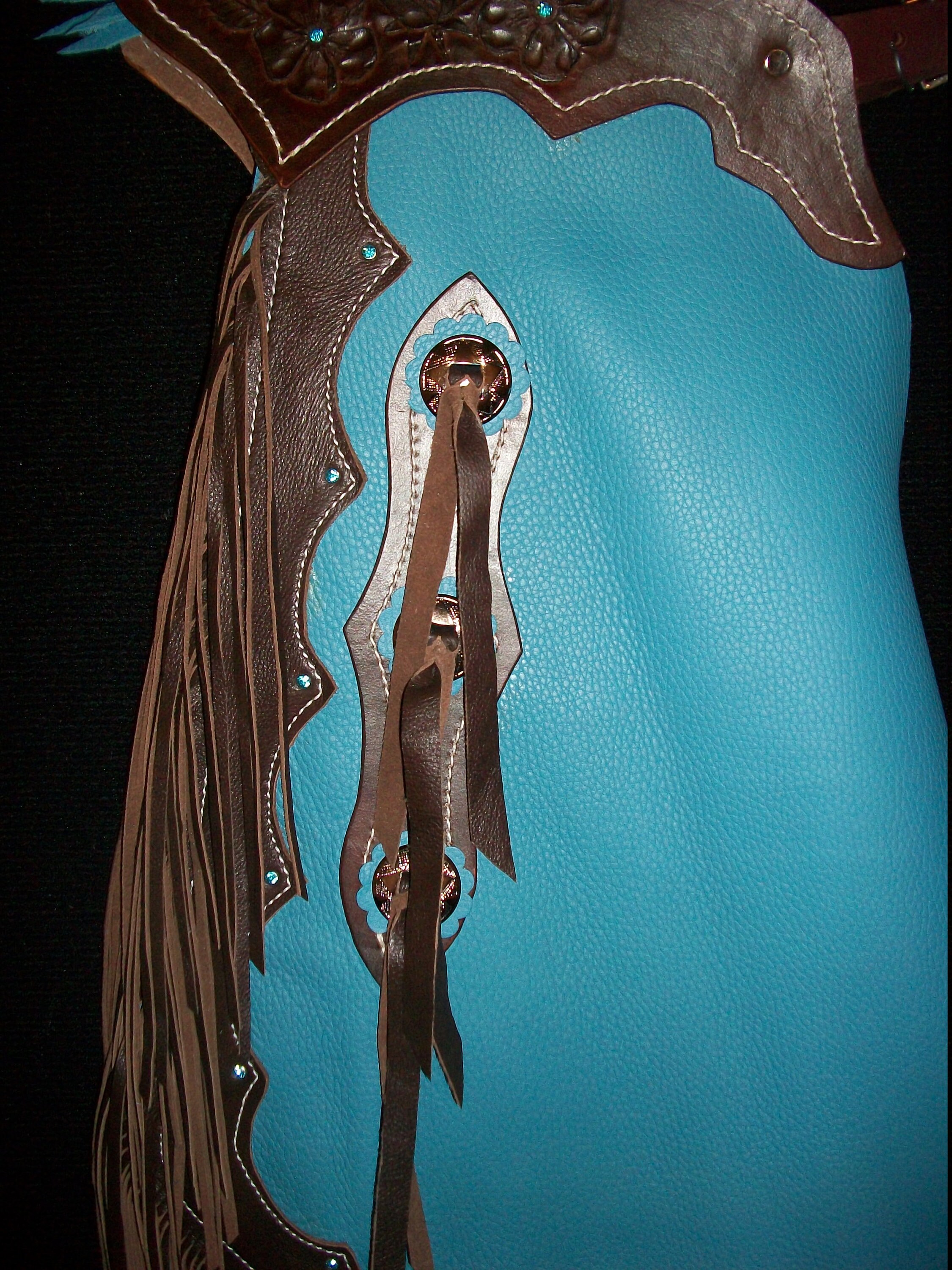 Custom Made Leather Chinks/new Chaps/ Floral Carved/ Bling/turquoise/r ...