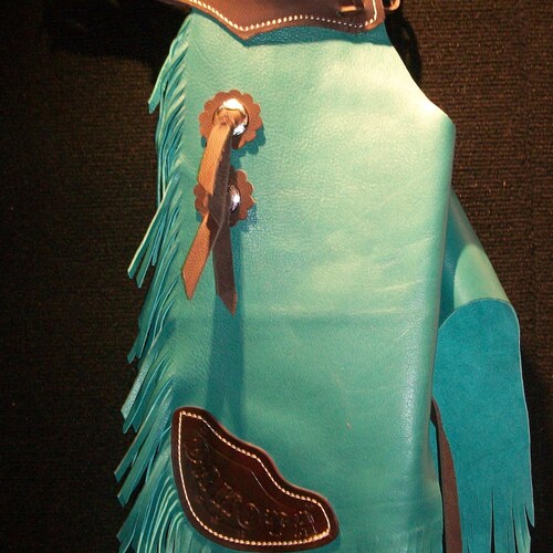 Custom Made Leather Chaps/ New/ Black/ Turquoise - Etsy