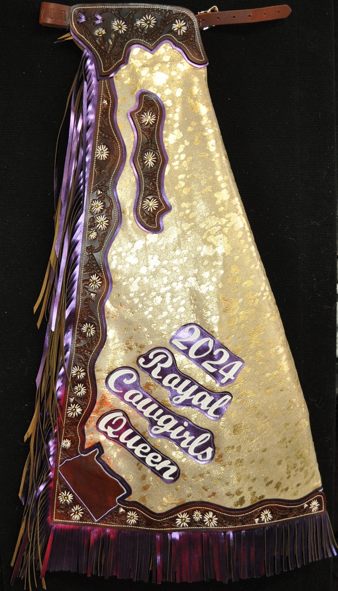Custom Made Rodeo Royalty Chaps/ New/ Custom Leather/ Gold Acid Wash ...