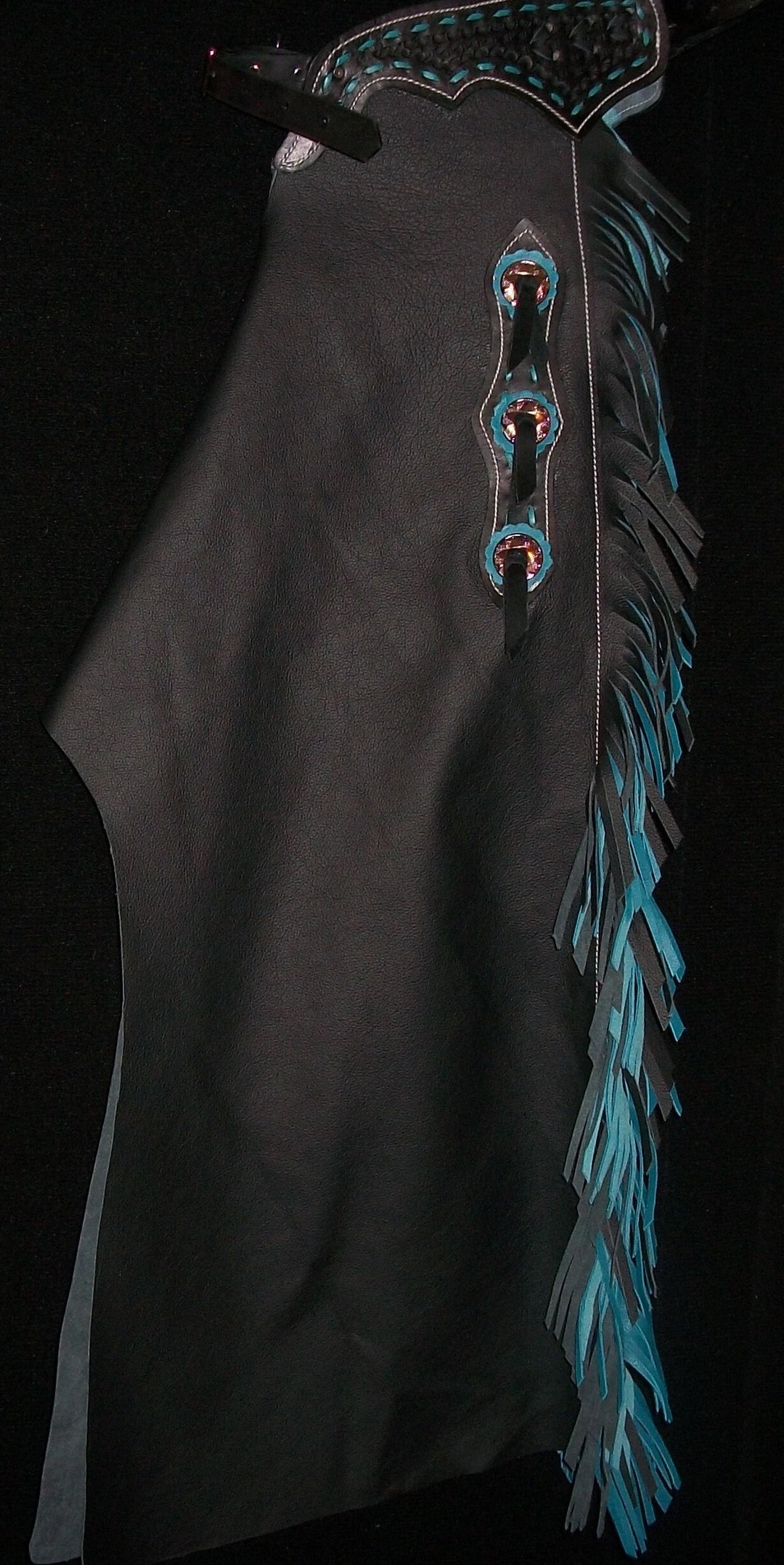 Custom Made Leather Chaps/ New/ Black/ Turquoise Personalized/r Bar K ...