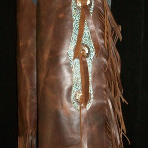 Custom Made Leather Chinks/new Chaps/distressed/ Turquoise/r Bar K - Etsy