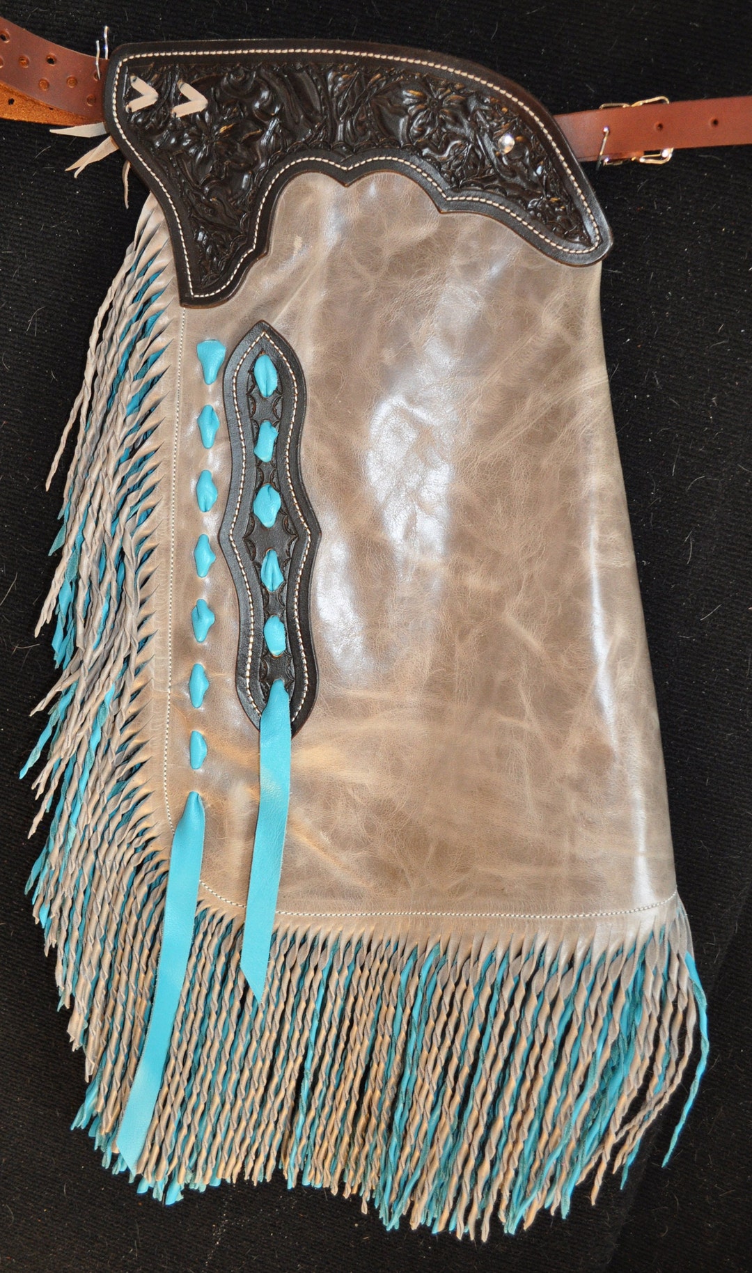 Custom Made Leather Chinks/new Chaps/ Distressed/turquoise/r Bar K - Etsy