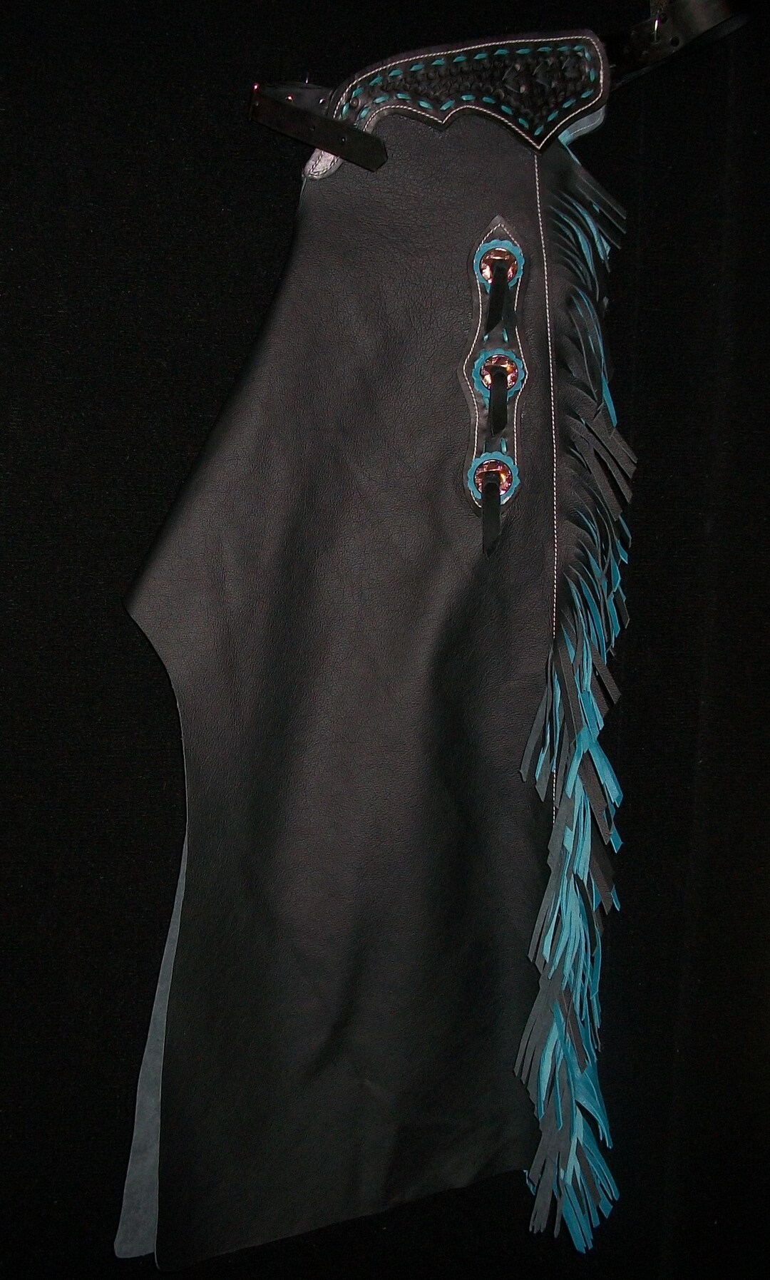 Custom Made Leather Chaps/ New/ Black/ Turquoise - Etsy