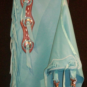 Custom Made Leather Chinks/new Chaps/ Buck Stitched/ Turquoise/r Bar K ...