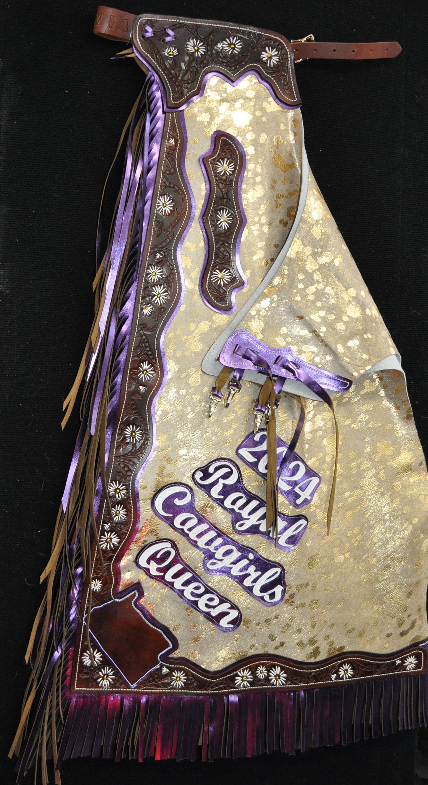 Custom Made Rodeo Royalty Chaps/ New/ Custom Leather/ Gold Acid Wash ...