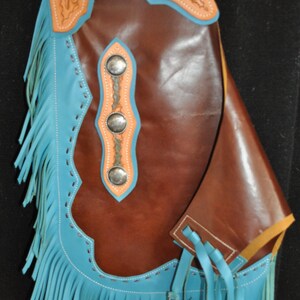 Custom Made Leather Chinks/turquoise Floral/ New Chaps/r Bar K - Etsy